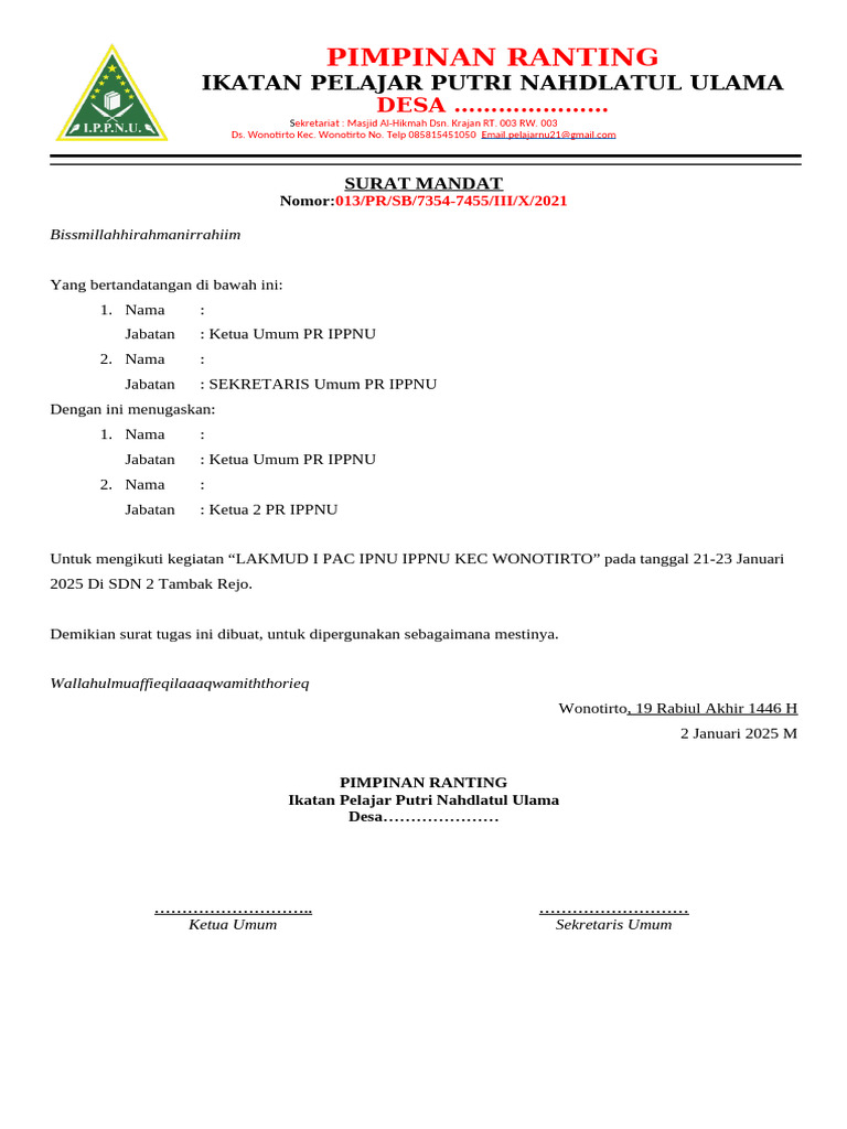 541678865-CONTOH-SURAT-MANDAT-IPPNU | PDF