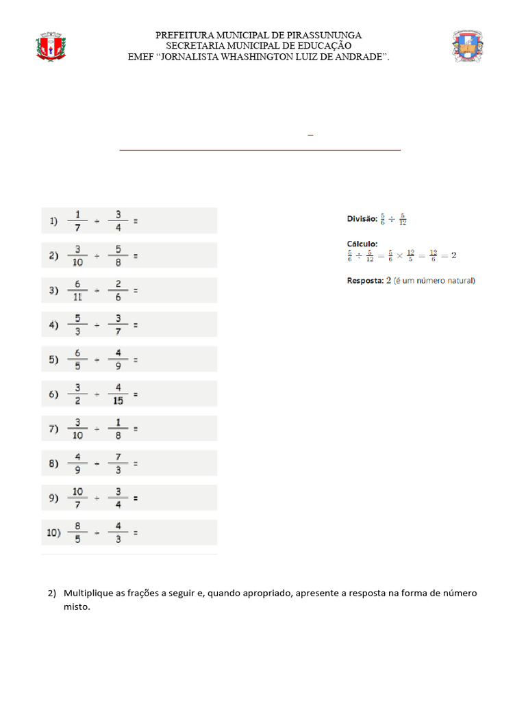 Atividade de Matemática - 5º Ano EMEF | PDF