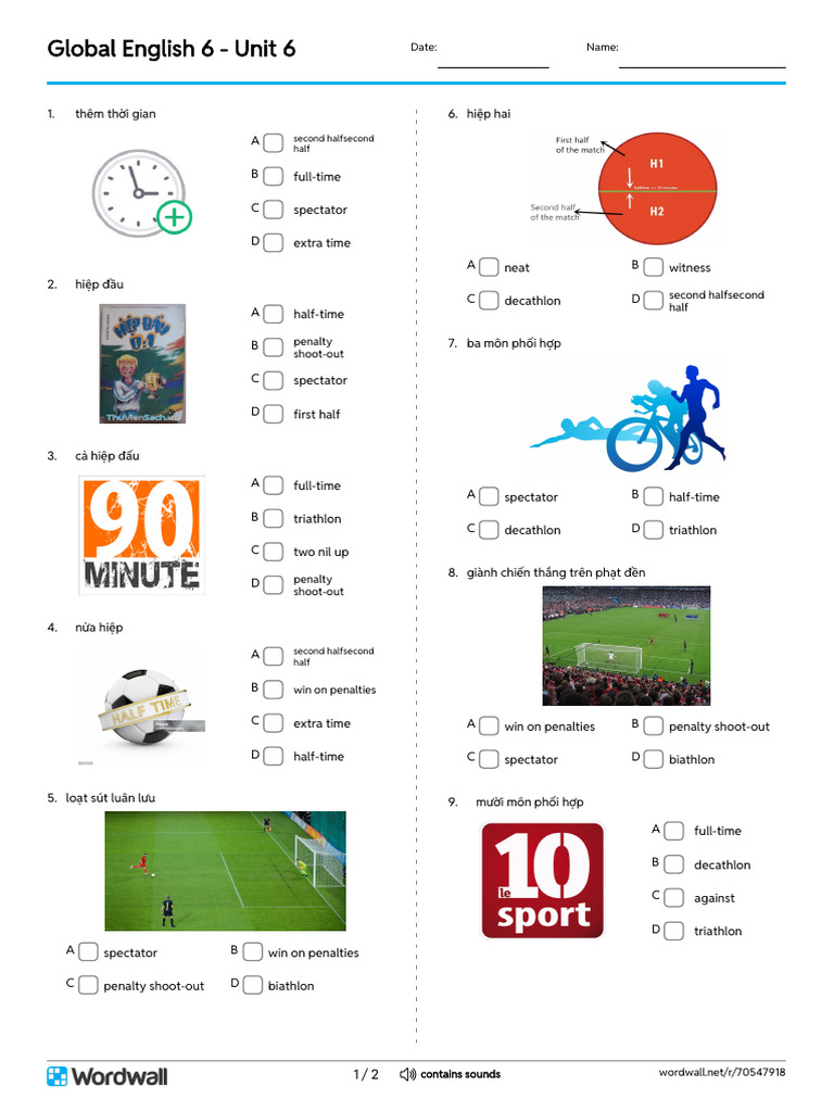 Global English 6 Unit 6 Quiz | PDF | Multisports | Sports