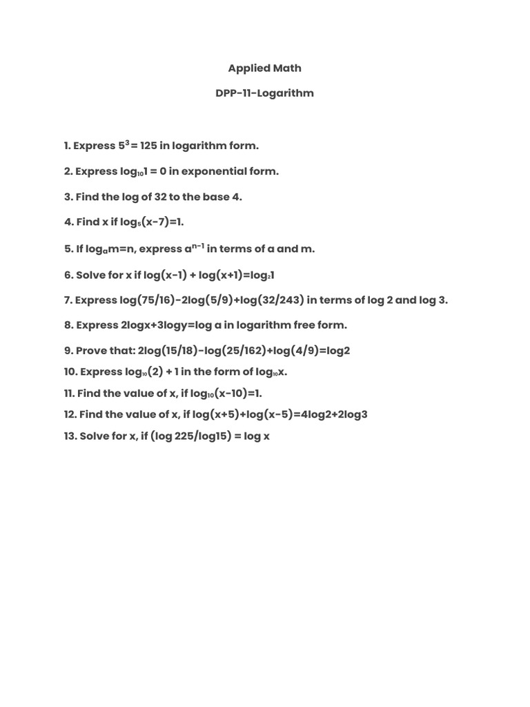 DPP Applied Math 11 Logarithm | PDF
