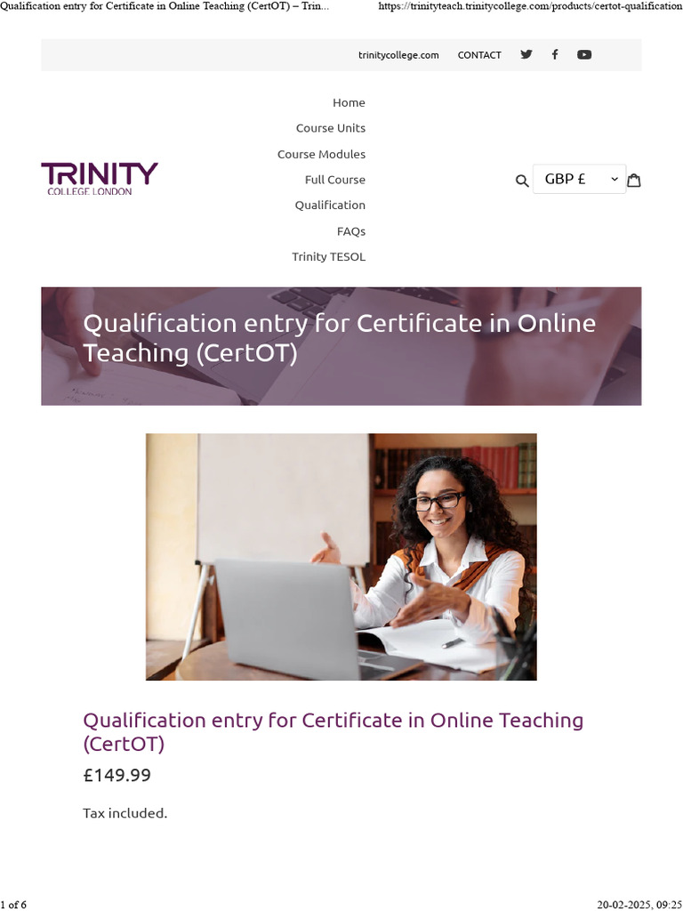 Qualification Entry For Certificate in Online Teaching (CertOT ...