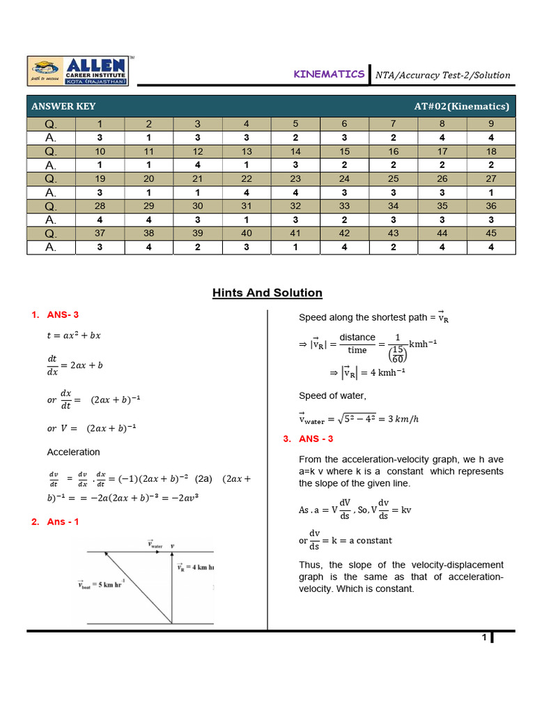 AT#02 (Kinematics Sol 2) 2 | PDF | Acceleration | Classical Mechanics