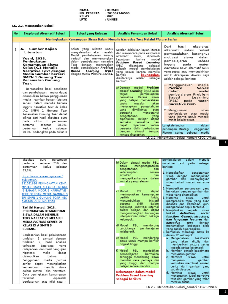 LK. 2.2. Komari (Menentukan Solusi) - Komari | PDF