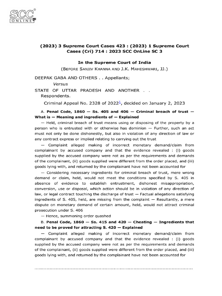 Deepak Gaba vs. State of UP Case Summary | PDF | Governance | Government