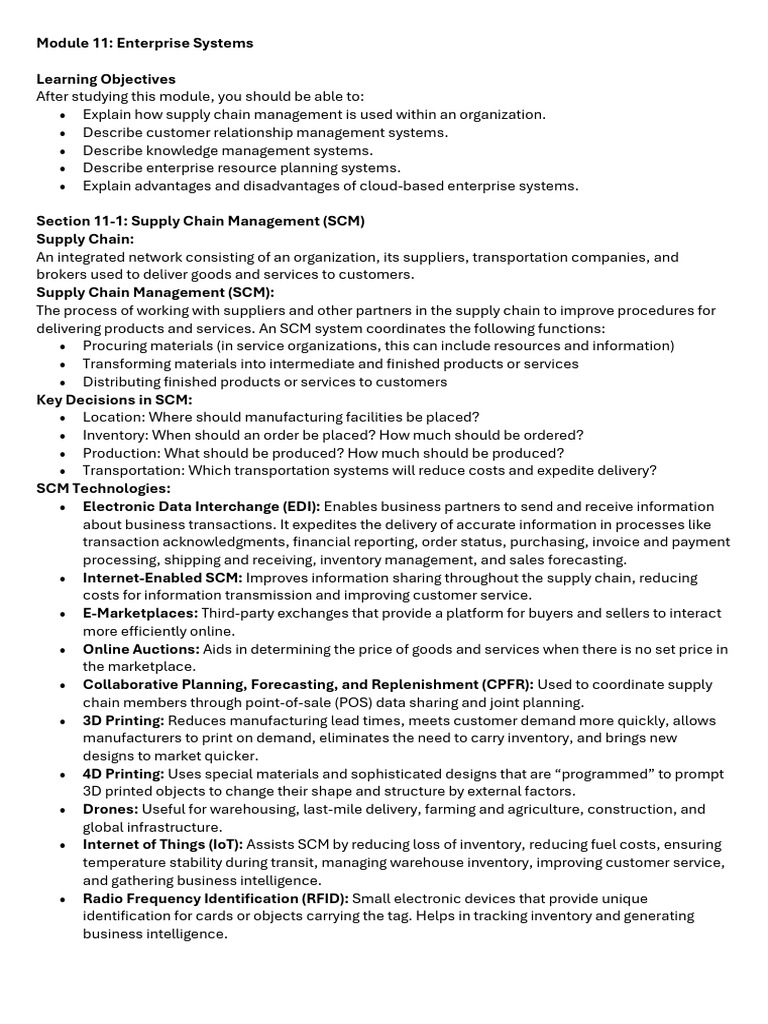 INF1505 - Module 11 - Study Notes | PDF | Supply Chain Management ...