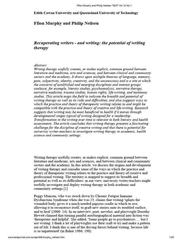 Recuperating Writers and Writing The Potential of Writing Therapy | PDF ...