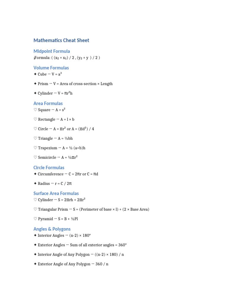 Mathematics Cheat Sheet | PDF