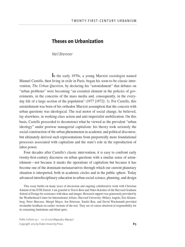 BRENNER, Neil - Thesis On Urbanization | PDF | Sociology | Space