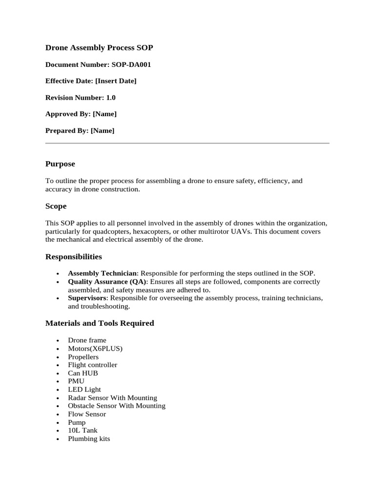 Drone Assembly Process SOP | PDF | Unmanned Aerial Vehicle | Electrical ...
