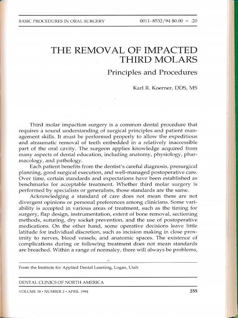 THE REMOVAL OF IMPACTED THIRD MOLARS Principles and Procedures | PDF | Surgery | Medicine