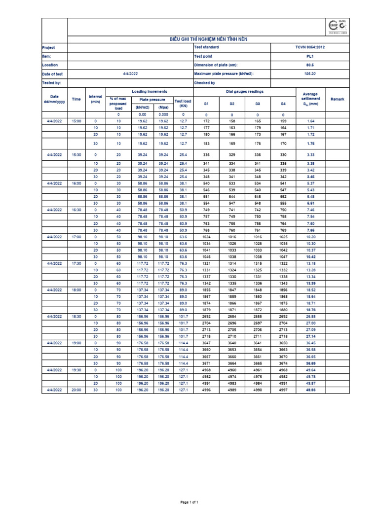 Plate test_form | PDF | Pressure