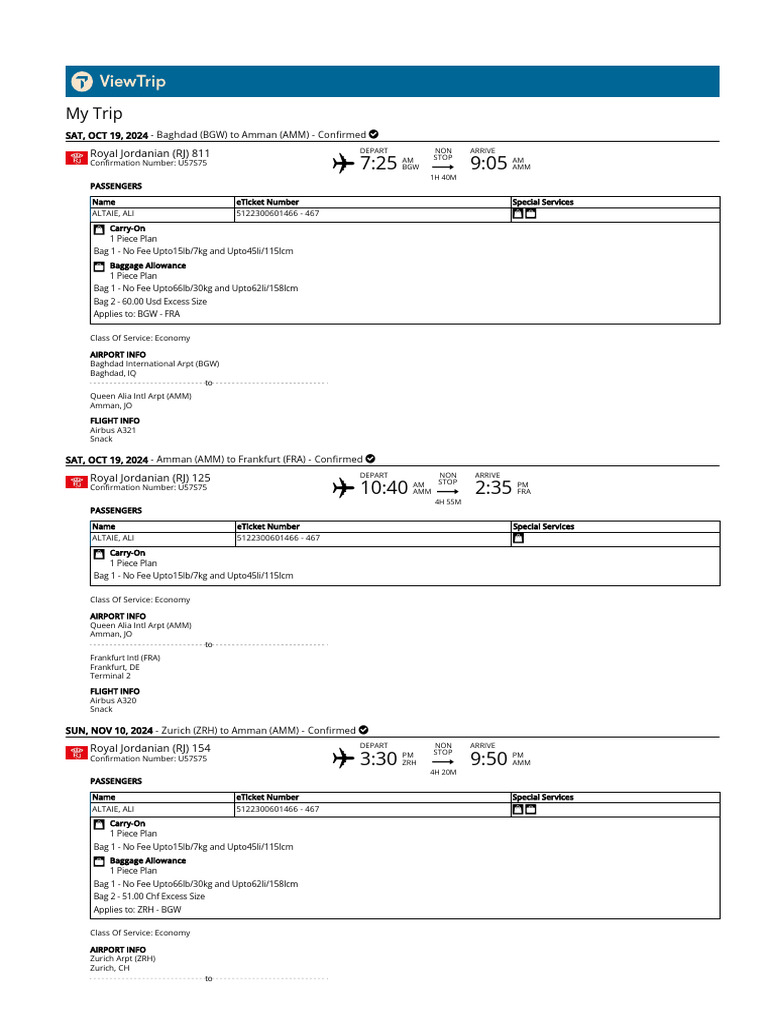 Airbus Flight Itinerary for Ali Altaie | PDF | Airbus | Aviation