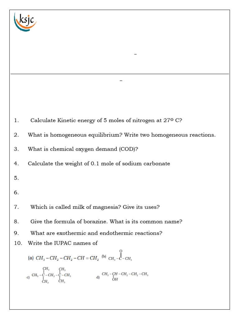 Junior Chemistry Pre Final Set B | PDF | Chemical Reactions | Chemistry