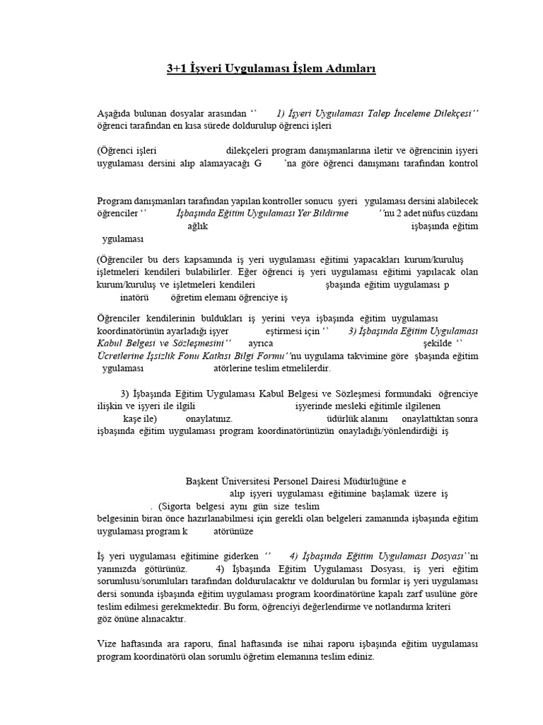 3+1 Isyeri Uygulamasi Islem Adimlari V2 | PDF