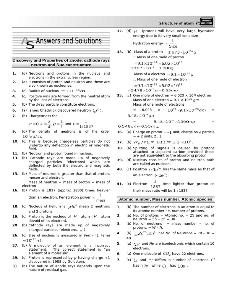 03 Atomic Structure Sol Final E Pdf Atomic Orbital Electron Configuration