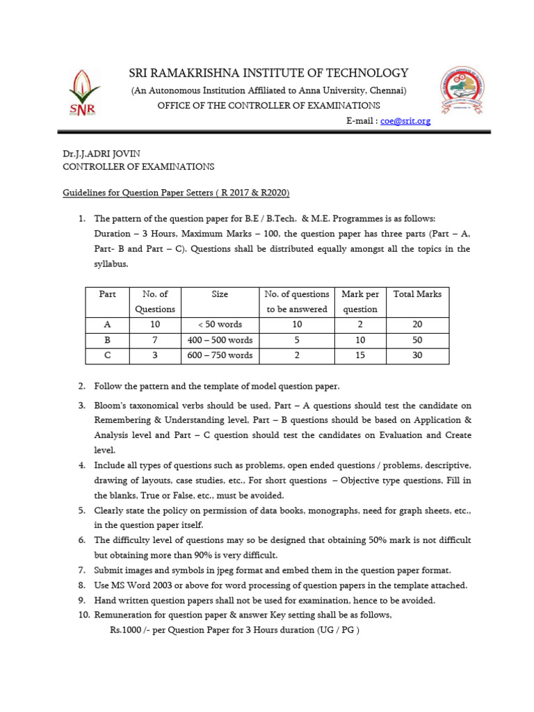 Guidelines To QP Setter | PDF