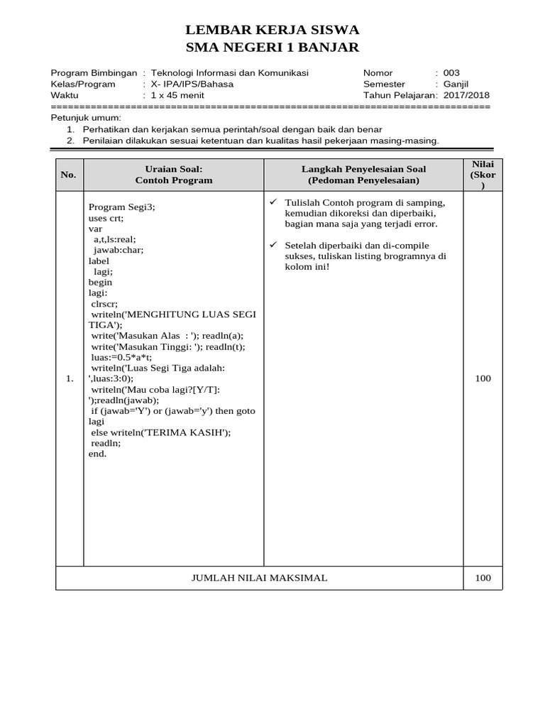 1718 Sem1 - Job Sheet 03 - Tipe Data Real | PDF