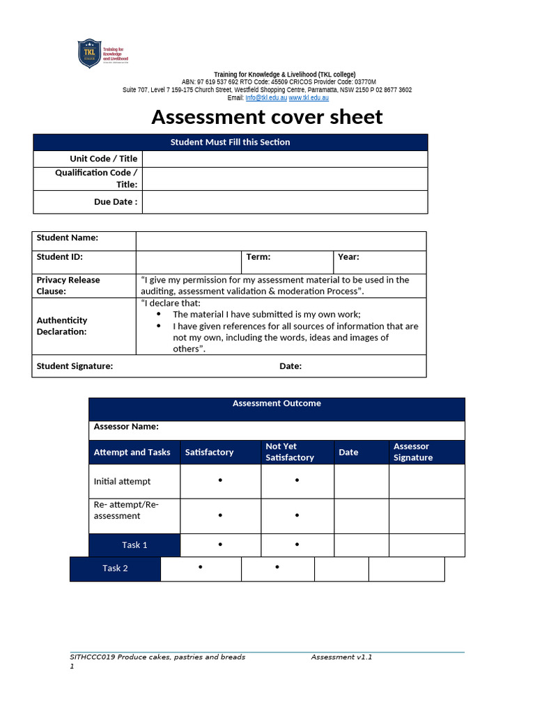 SITHCCC019 Student Assessment Tasks | PDF | Cakes | Baking