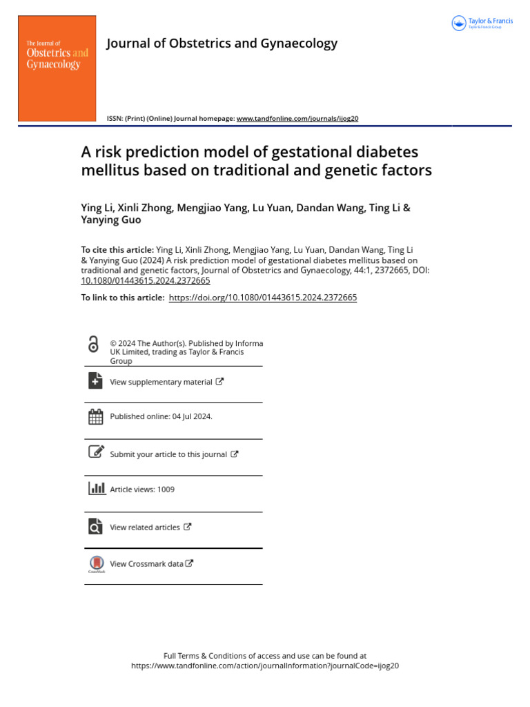 Gestational Diabetes Risk Prediction Model | PDF | Gestational Diabetes ...