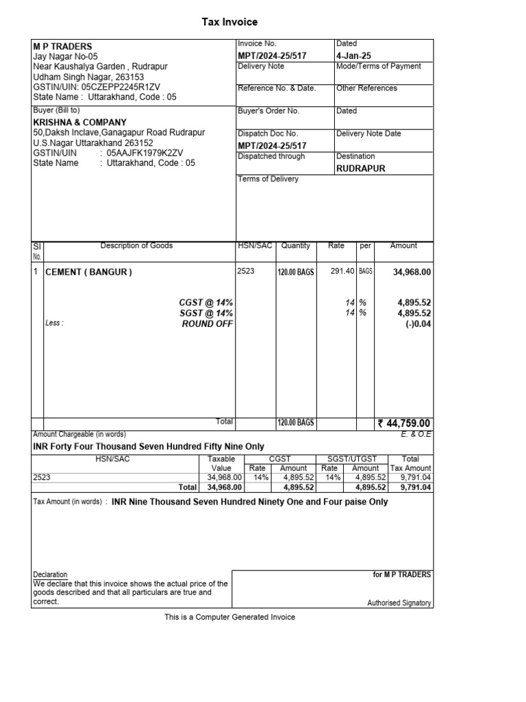 Bills Krishna and Company Jan-2025 | PDF | Invoice | Taxes