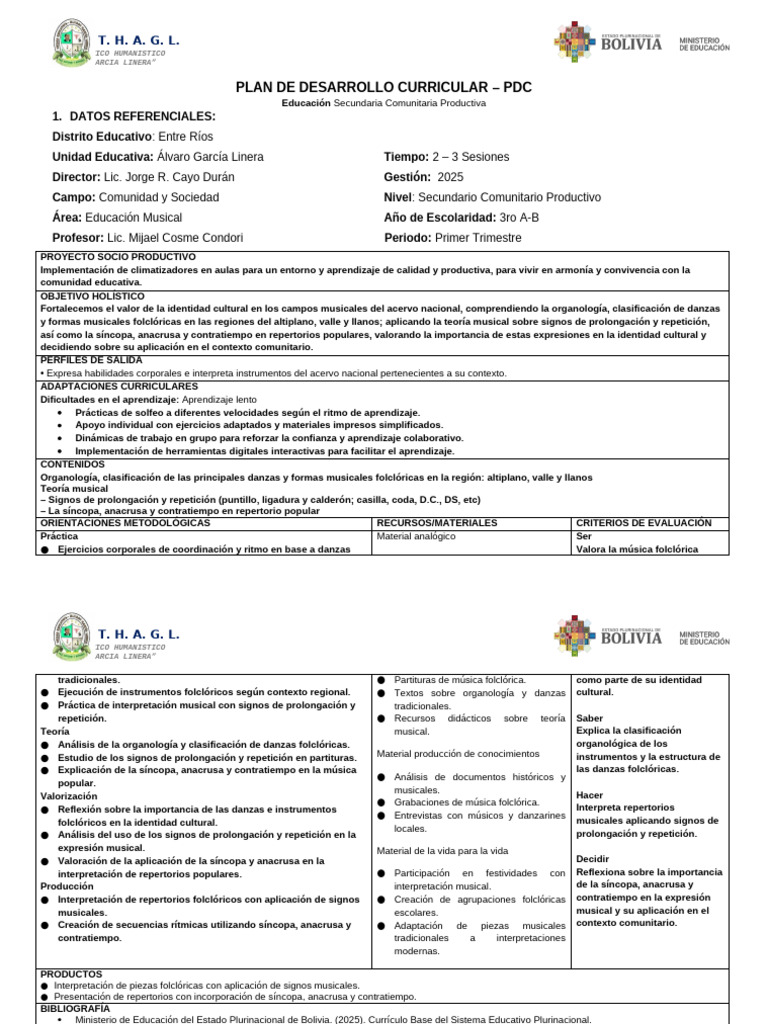 PDC 3ro Sec | PDF | Bailes | Aprendizaje