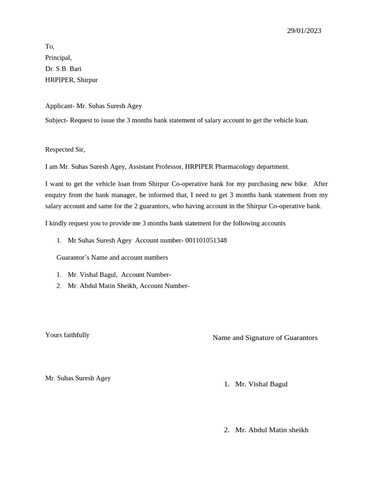Request for Bank Statement for Loan | PDF