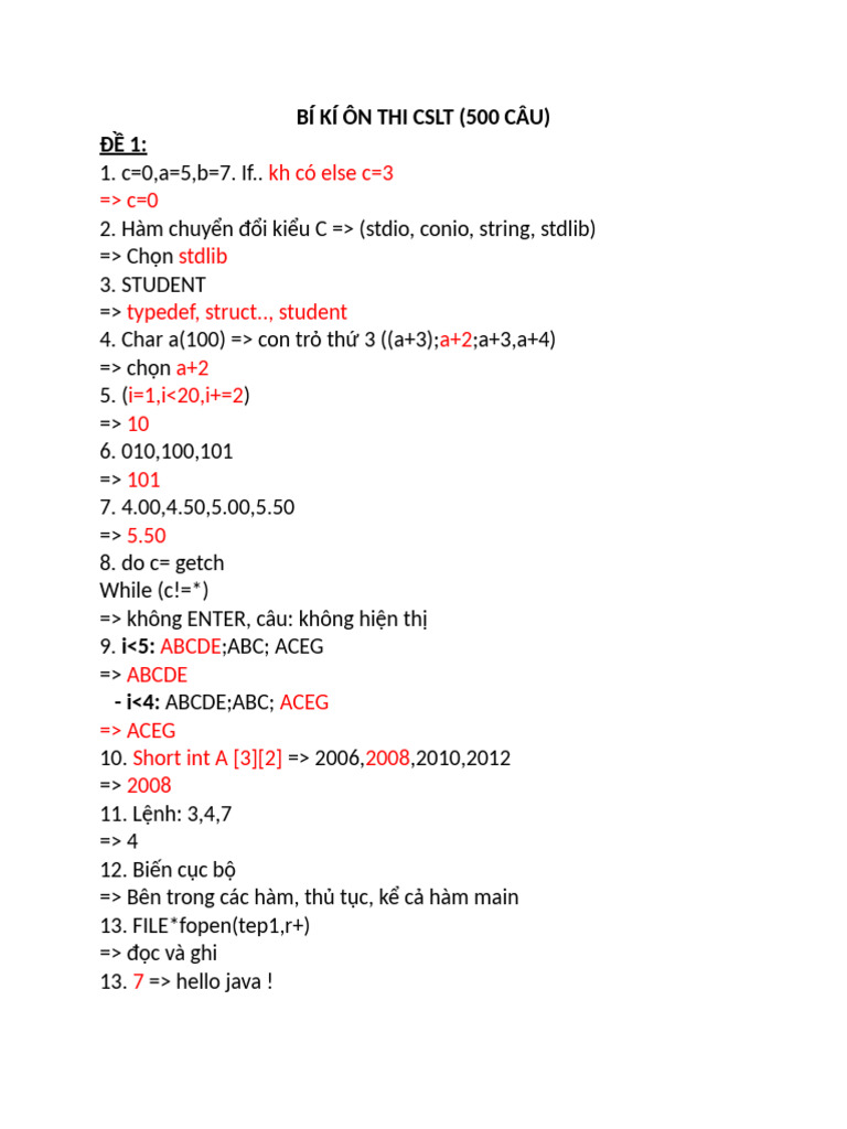 Bí Kí Ôn Thi CSLT | PDF