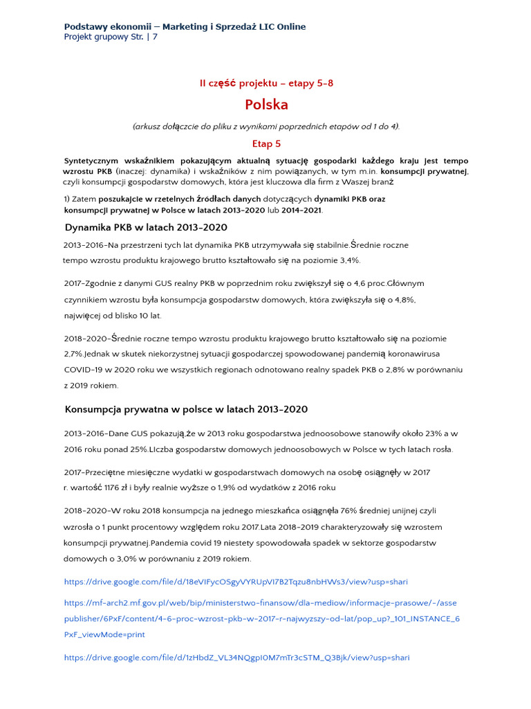 Pods Ekon II Czesc Projekt Wzor Dokumentu Polska MiS M | PDF