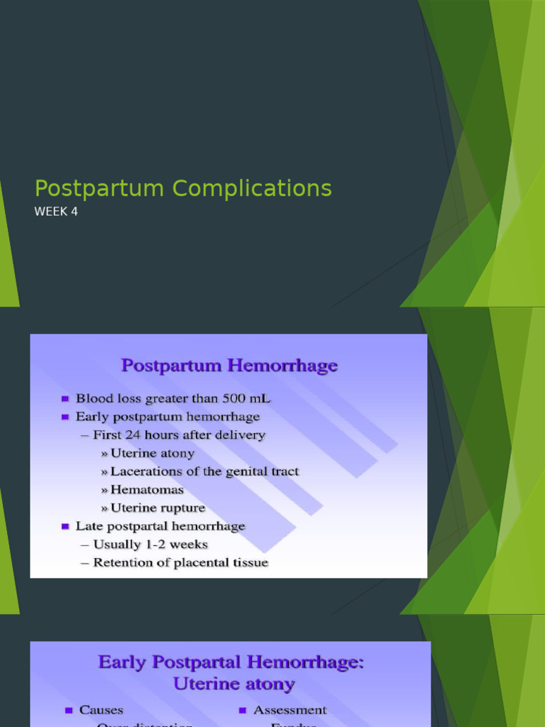 OB Week 4 Postpartum Complications | PDF