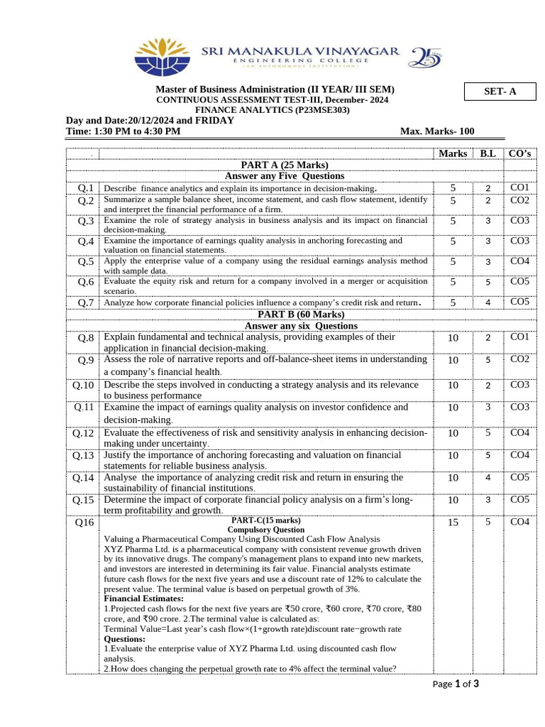 FA CAT-3 QP | PDF | Valuation (Finance) | Discounted Cash Flow