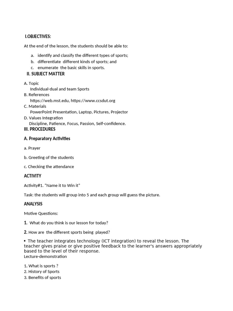 LP Individual Dual Team Sports | PDF