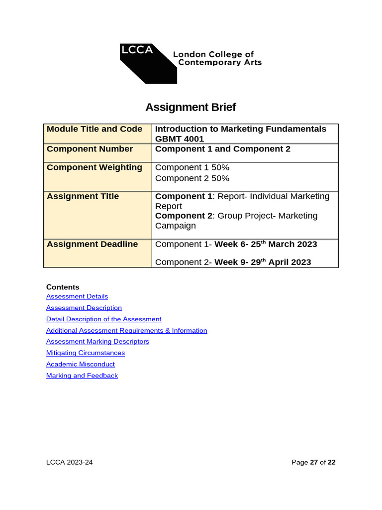 Marketing Assignment Overview 2023 | PDF | Knowledge | Information
