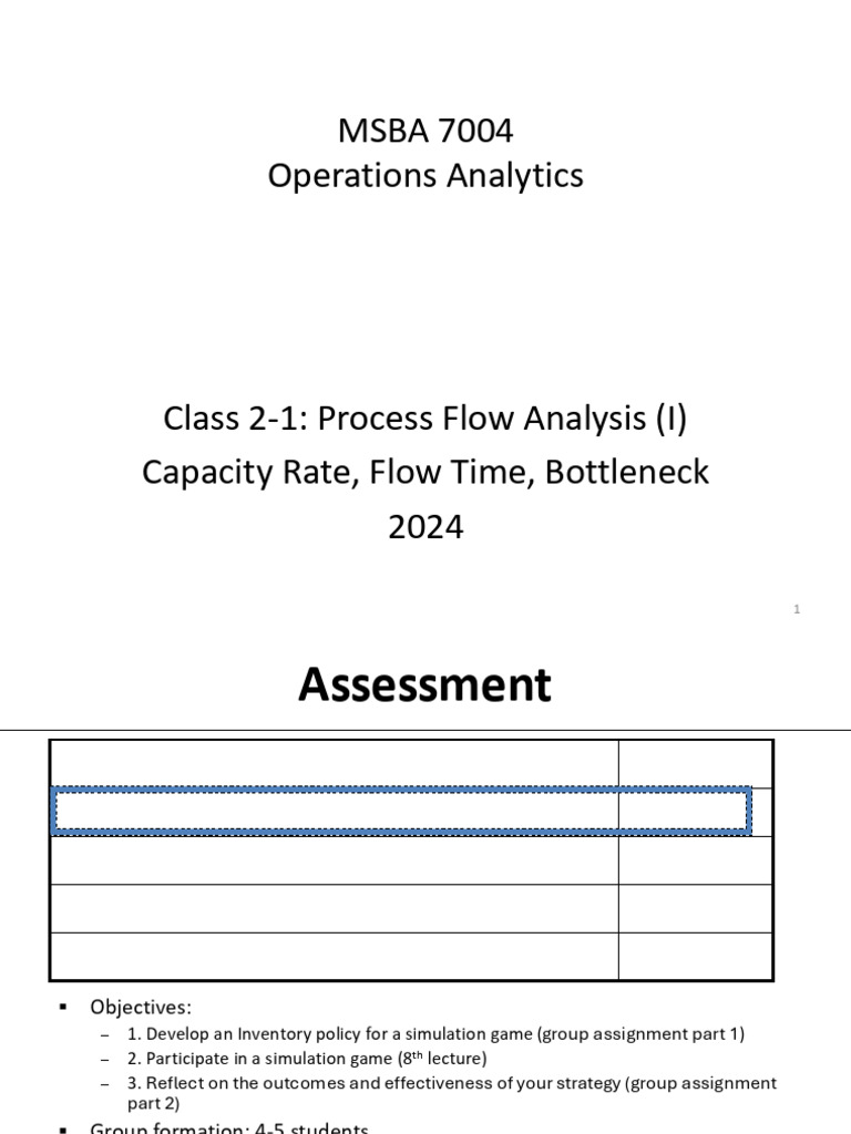 MSBA7004 2024 - Class 2-1 - Process Analysis I - Capacity Rate, Flow ...