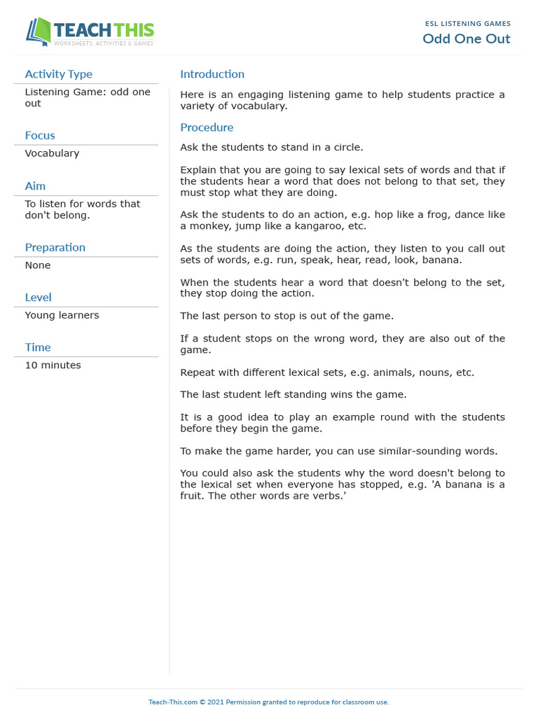 odd-one-out | PDF | Word | Vocabulary