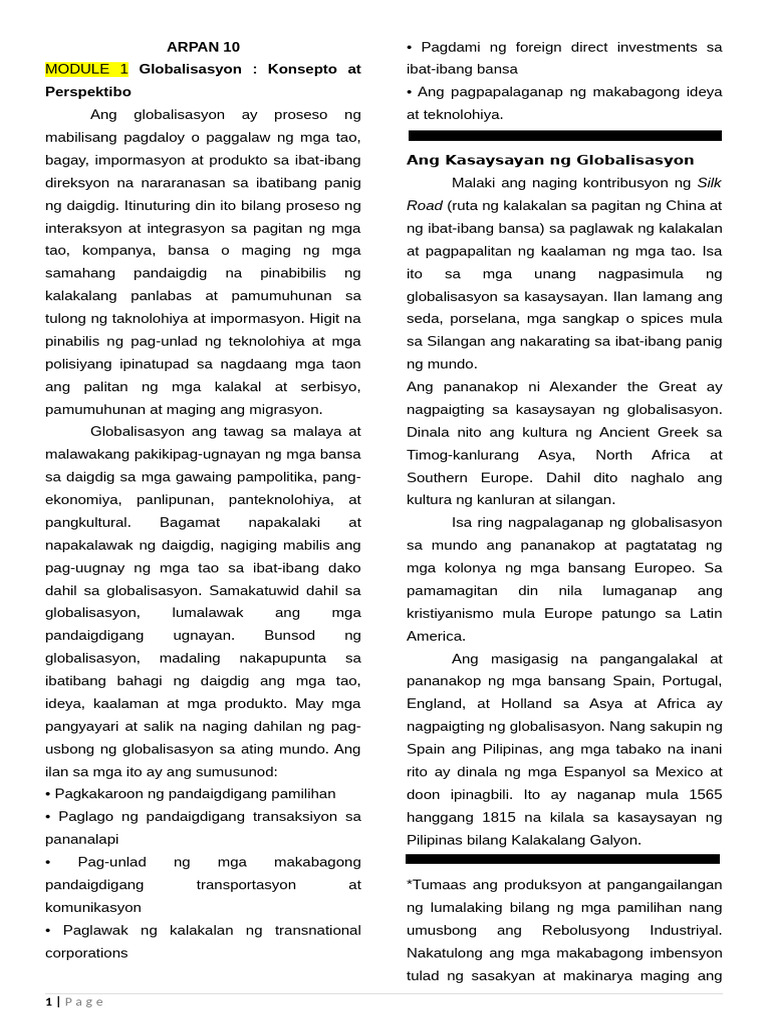 AP 10 Handouts q2 | PDF