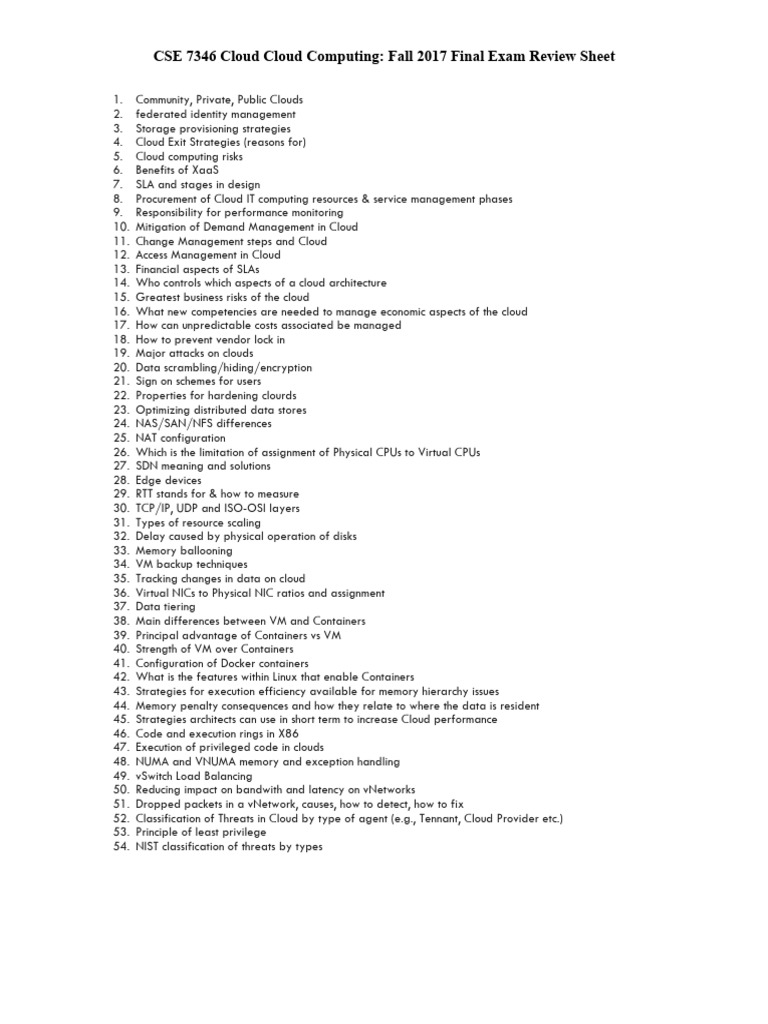 7346 Final Exam Review Sheet | PDF | Cloud Computing | Computer Network