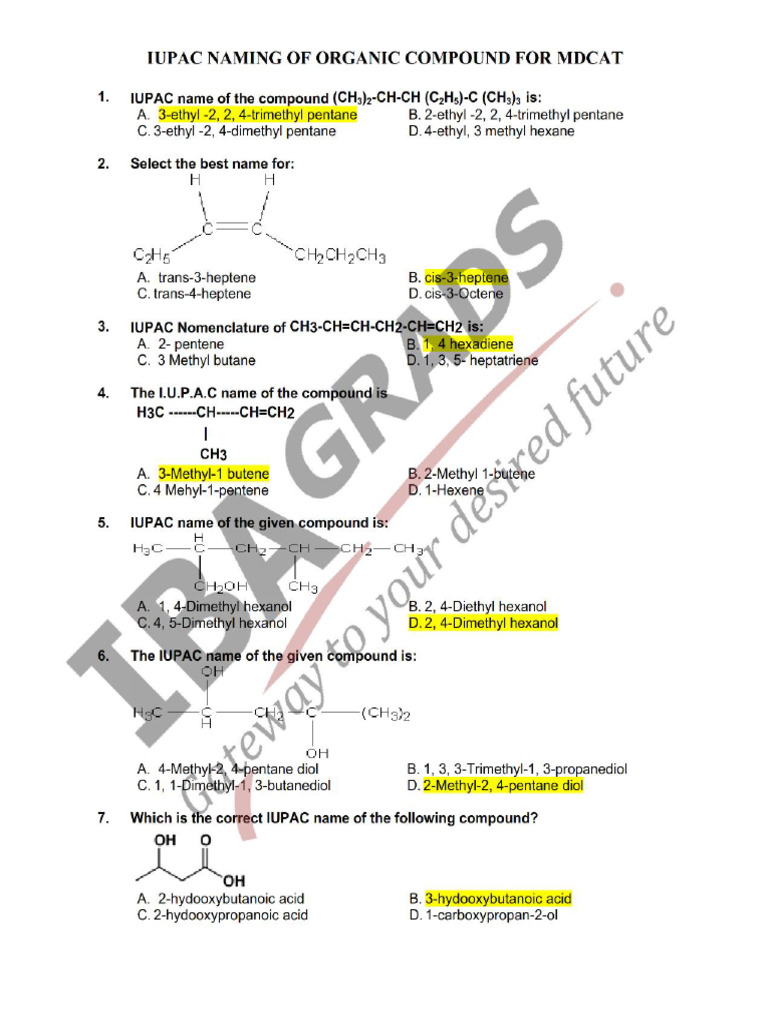JPG 250 MCQ's Organic Chemistry 2023-24 | PDF