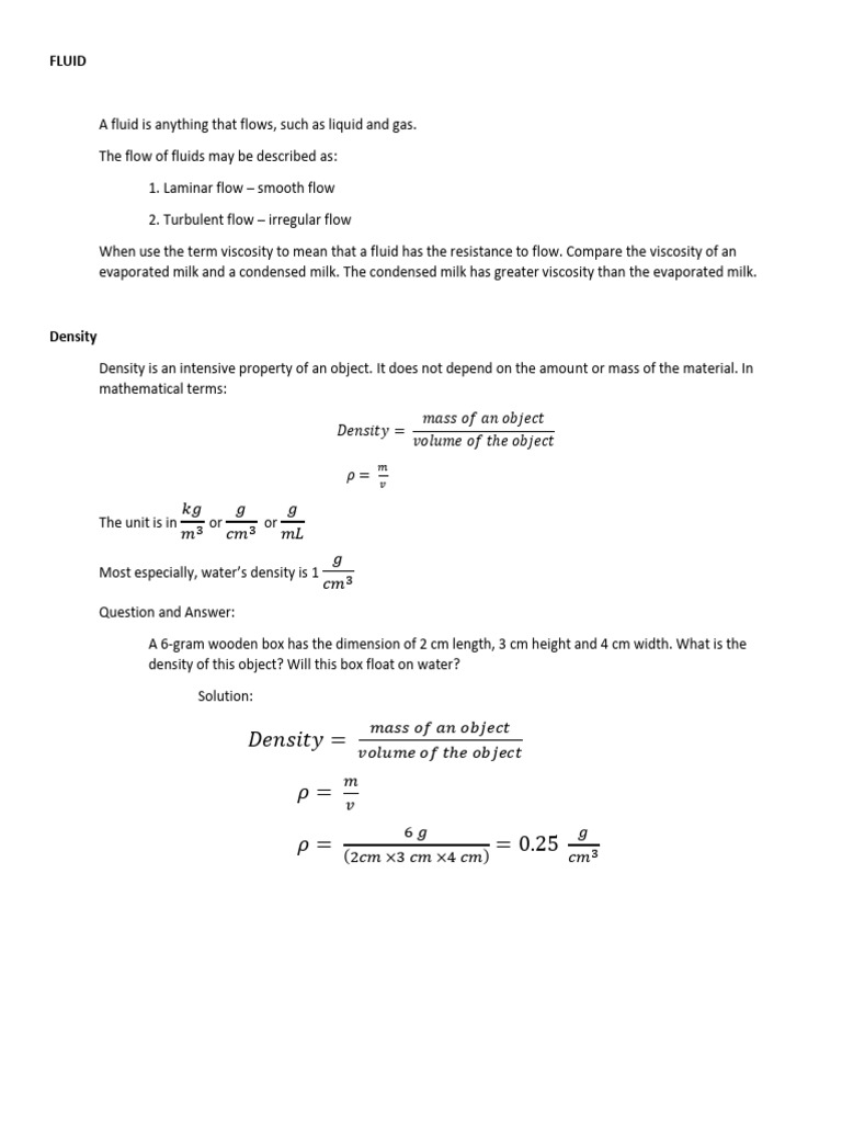 PFE LESSON 6_ FLUIDS | PDF | Density | Buoyancy