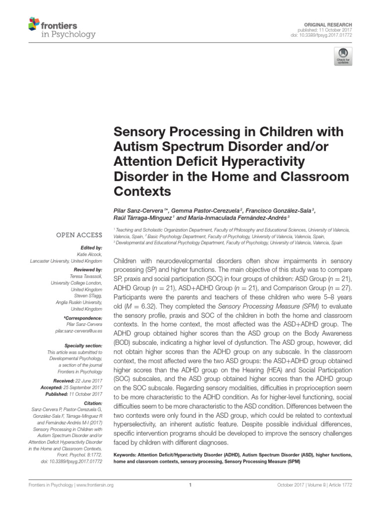 Sensory Processing in ASD and ADHD Children | PDF | Attention Deficit ...