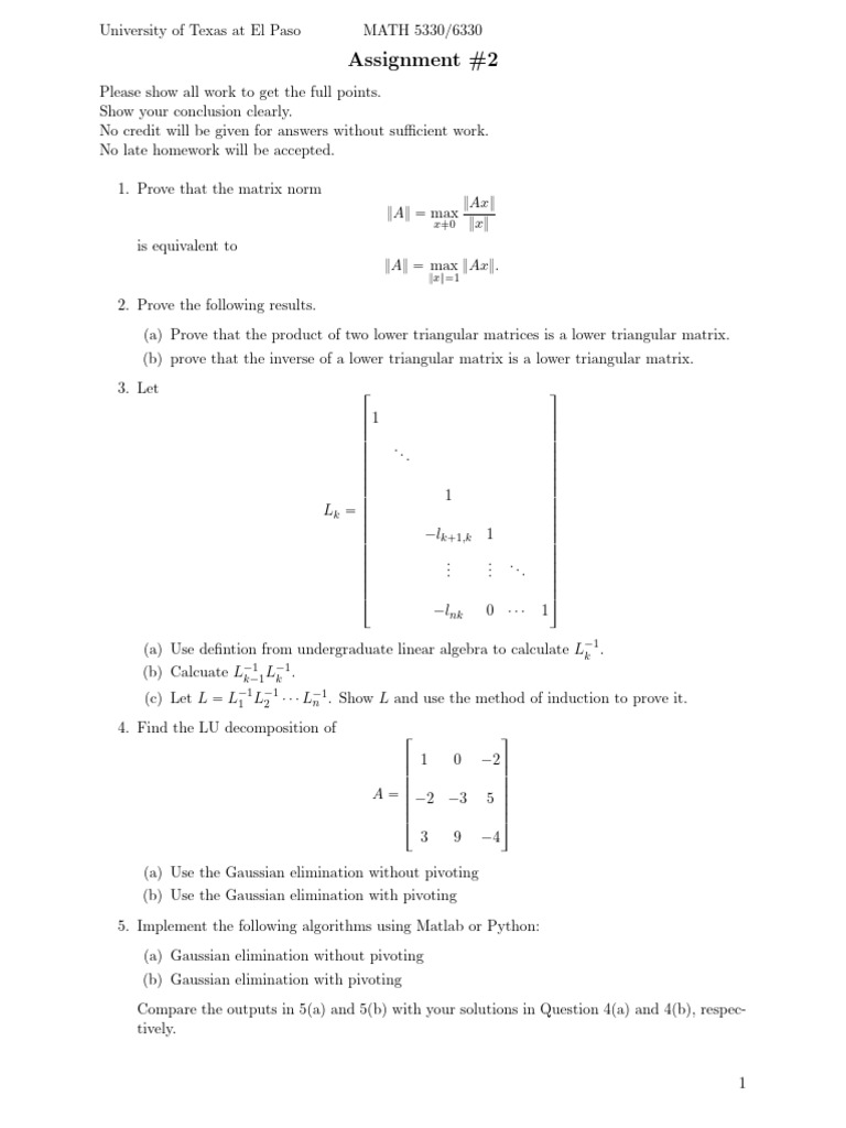 Comp lin alg Assignment_2 | PDF | Matrix (Mathematics) | Mathematics