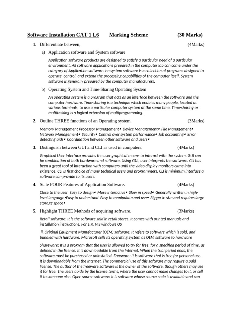 Software Installation CAT 1 L6 Marking Scheme | PDF | Operating System | Graphical User Interfaces