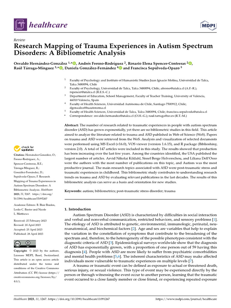 Research Mapping of Trauma Experiences in Autism Spectrum Disorders: A ...