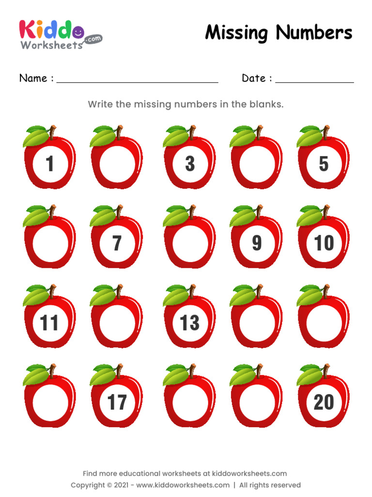 Apple Missing Numbers Worksheet 1-20 | PDF