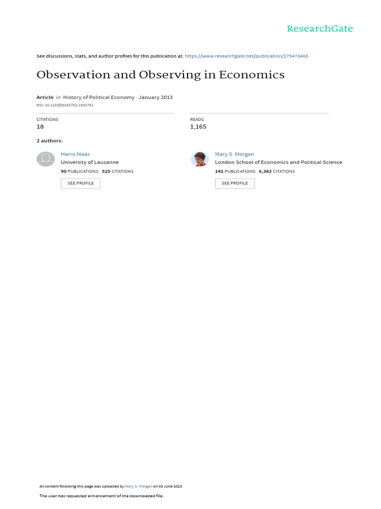 Observation and Observing in Economics: History of Political Economy ...