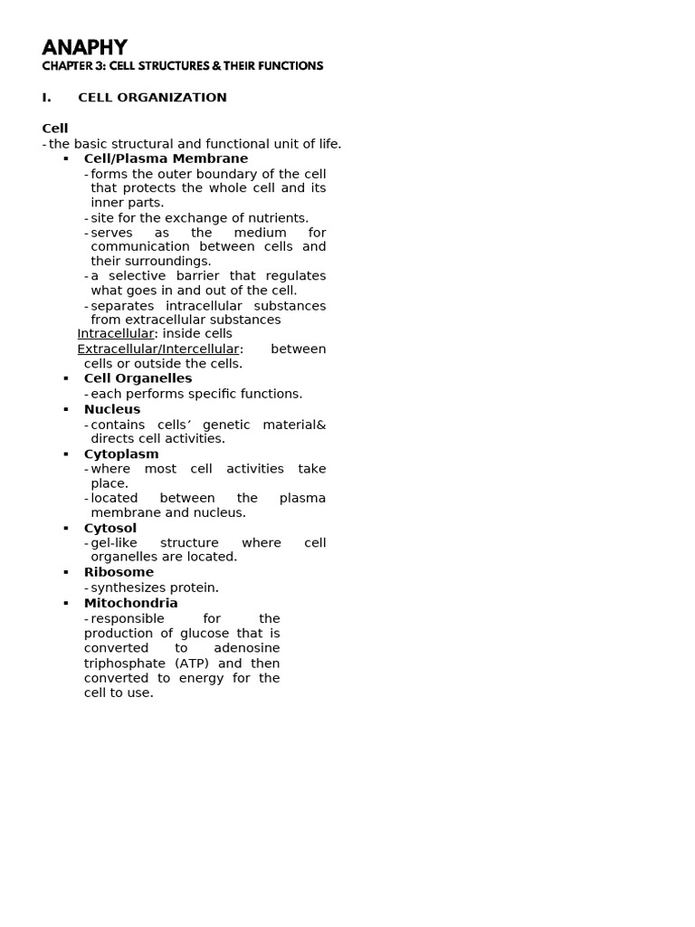 Chapter 3 - Cell Structure and Fucntion Anaphy | PDF | Cell Membrane ...