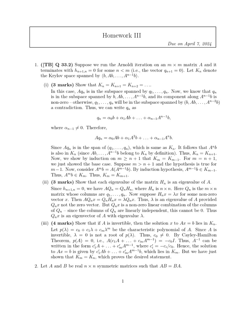 Col726 2302 Ass3 Solutions | PDF | Eigenvalues And Eigenvectors | Matrix (Mathematics)
