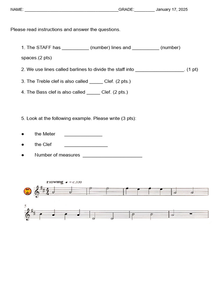 Music Theory Worksheet for Students | PDF