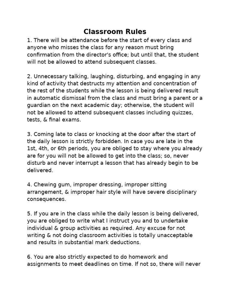 Classroom Rules Right From The Start of The 3rd Quarter For 11A | PDF