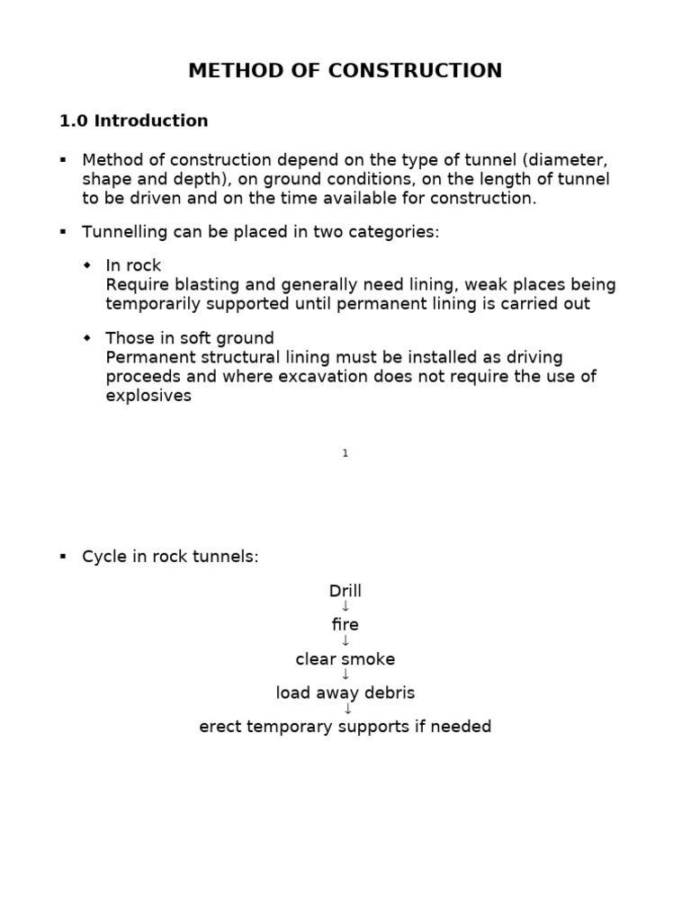 Tunneling Construction Methods Explained | PDF | Tunnel | Drilling