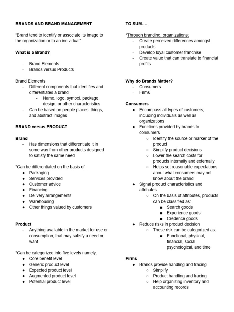 Brand Management Unit 1 PDF | PDF | Brand | Marketing